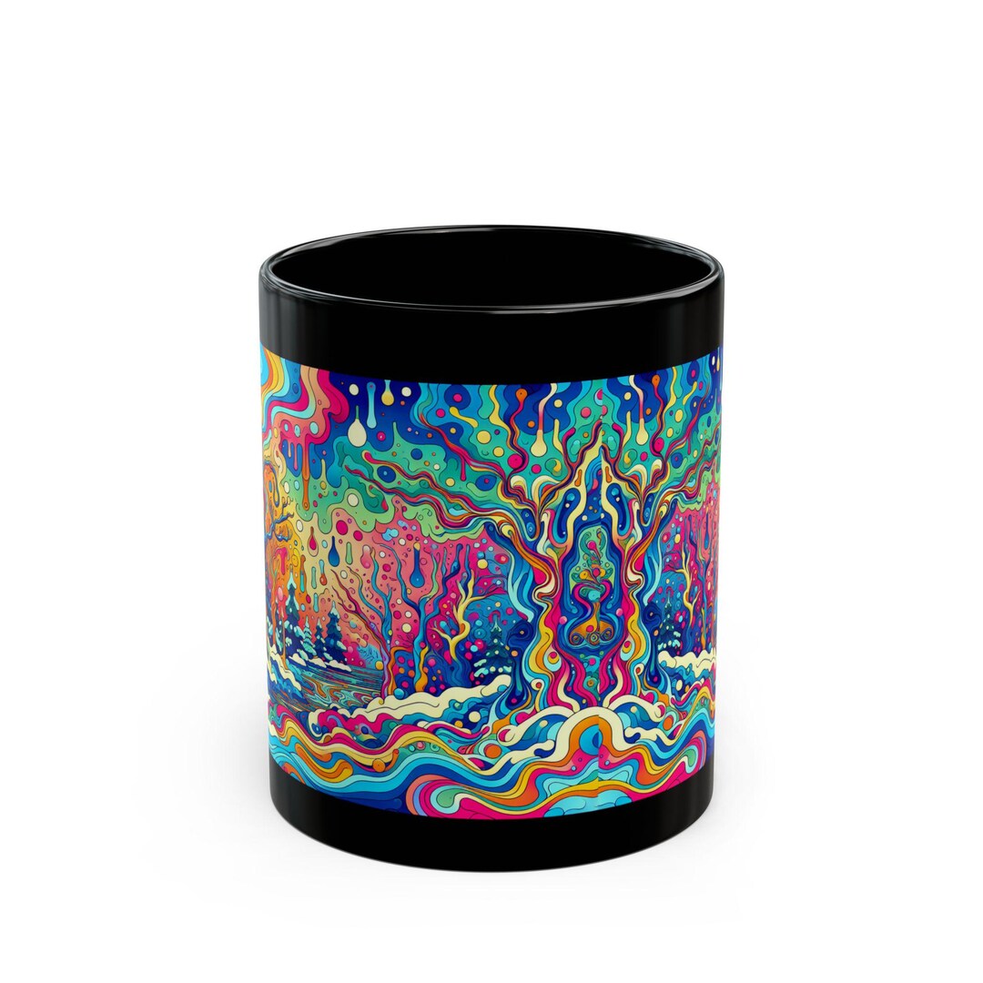 Psychedelic Winter Forest Mug | Black Ceramic Coffee Cup - Etsy
