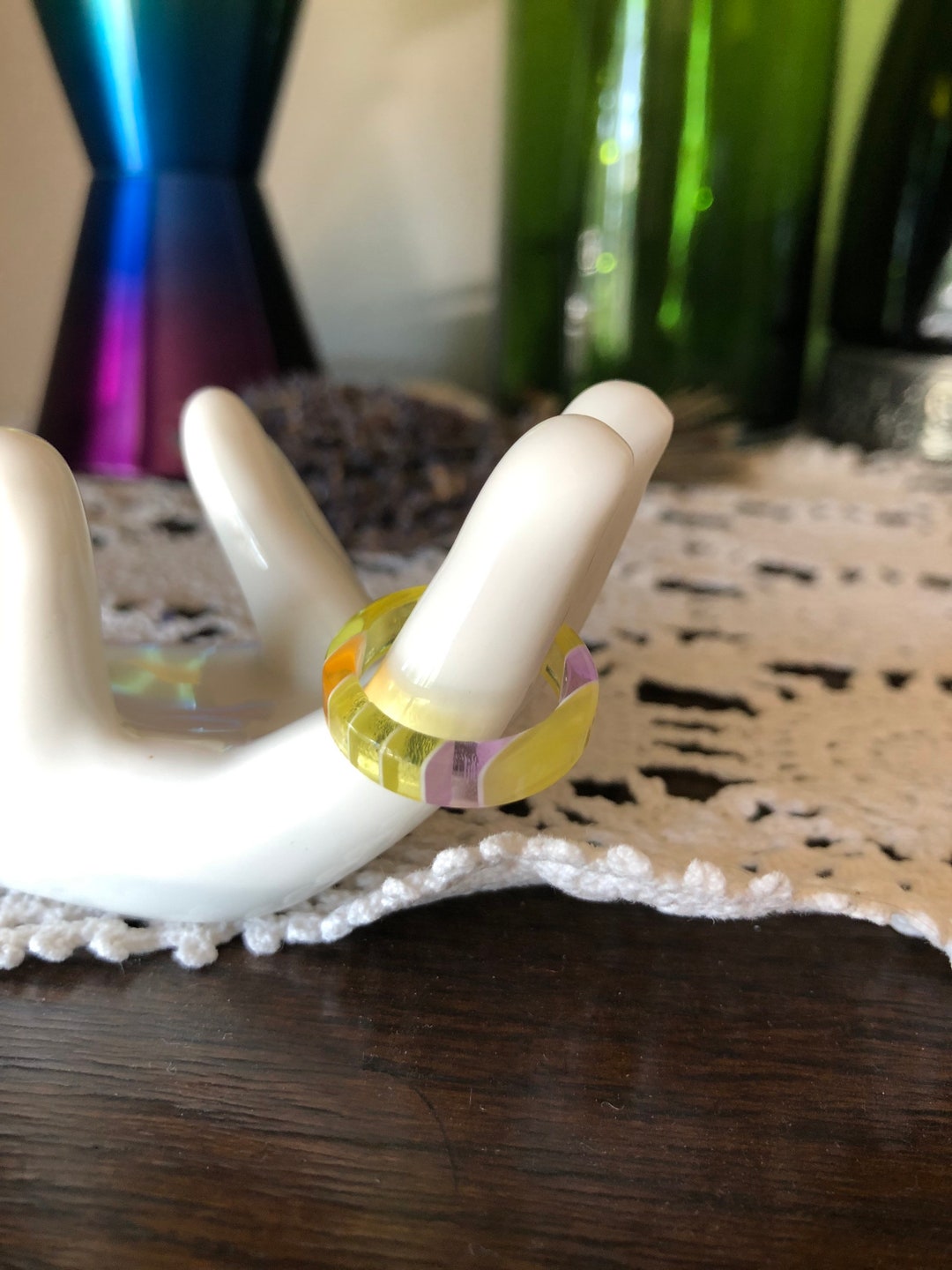 Vintage Layered Lucite Ring in the Shades of Yellow, Lavender, Orange ...