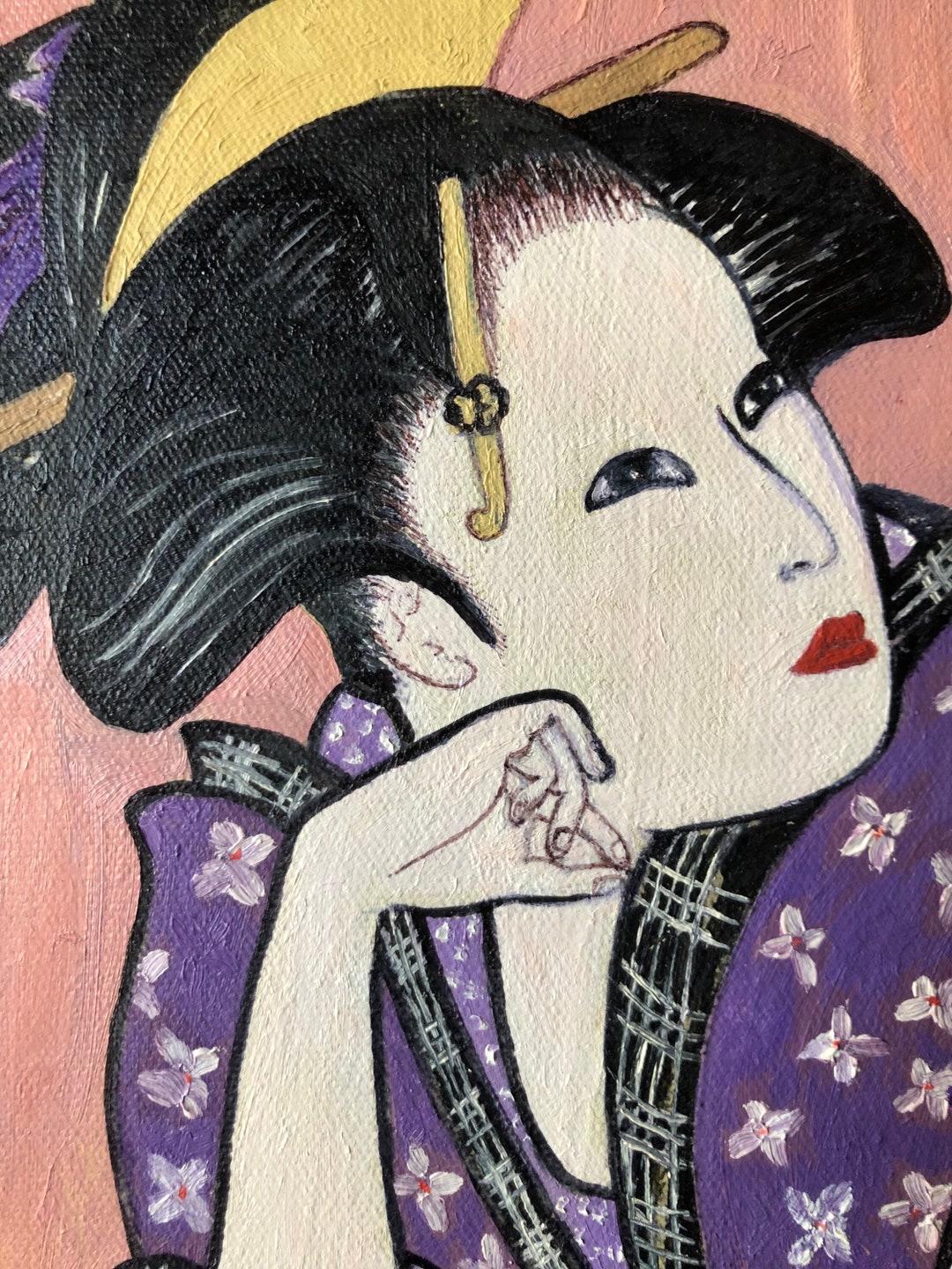 Japanese Art Oil Painting of Kitagawa Utamaro's "reflective Love" Done ...
