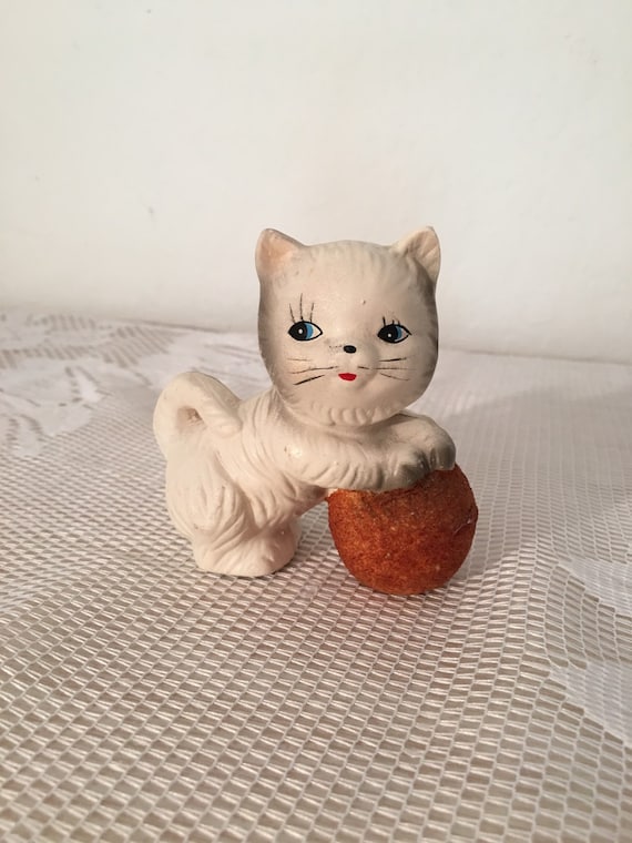 Pretty Little Vintage Kitty Figurine White Cat With Blue | Etsy