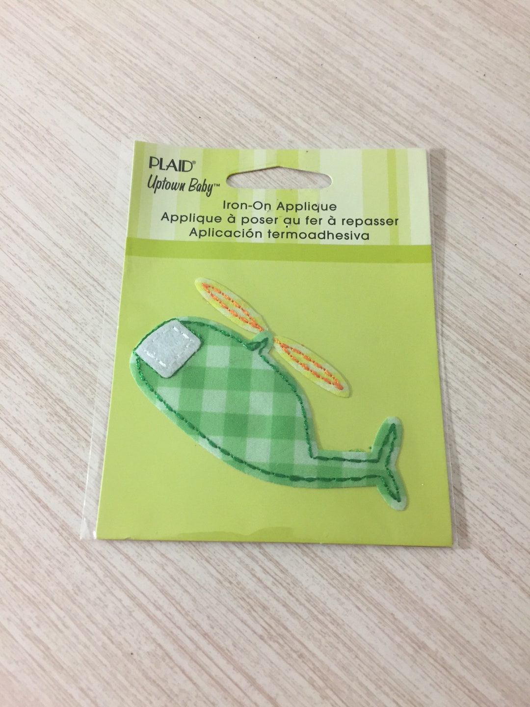 Adorable Plaid Green and White Checkered Helicopter Iron-on Patch ...