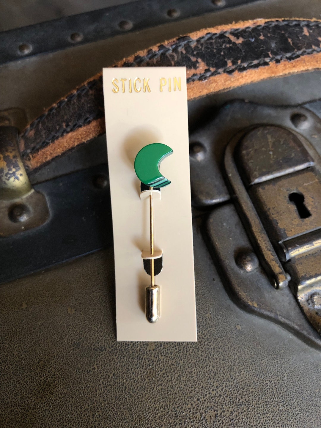 Vintage New Layered Lucite Green Half Moon Shaped Stickpin ~vintage ...