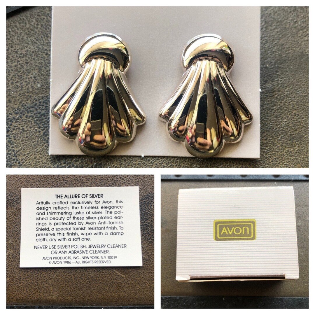 Vintage New in the Box Classy Avon Silverplated Draped Fan Earrings ...