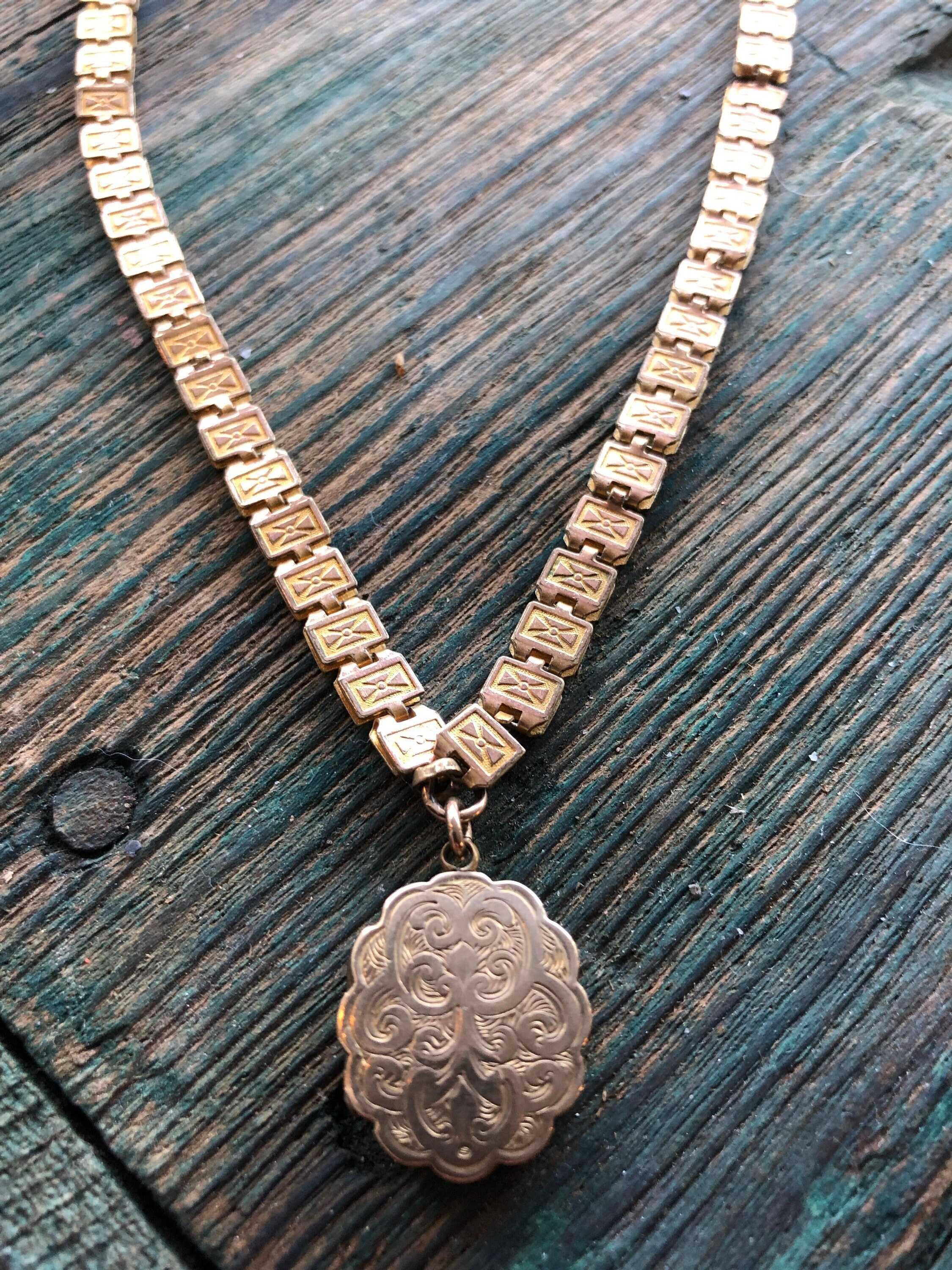 Amazing Victorian Rolled Gold Book Chain Engraved Locket | Etsy