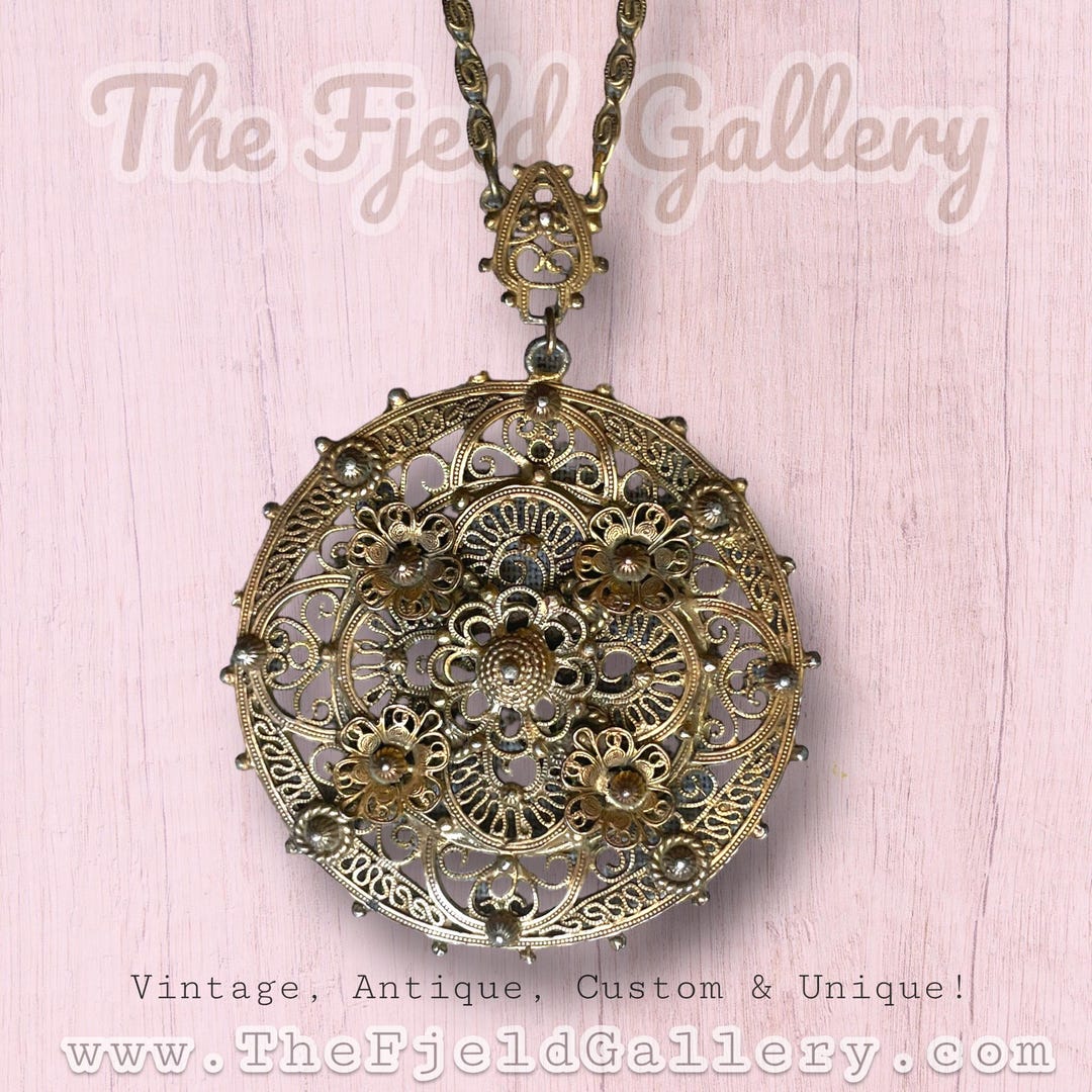 Vintage Indo Craft Designer Art Nouveau Brass Filigree Necklace - Etsy