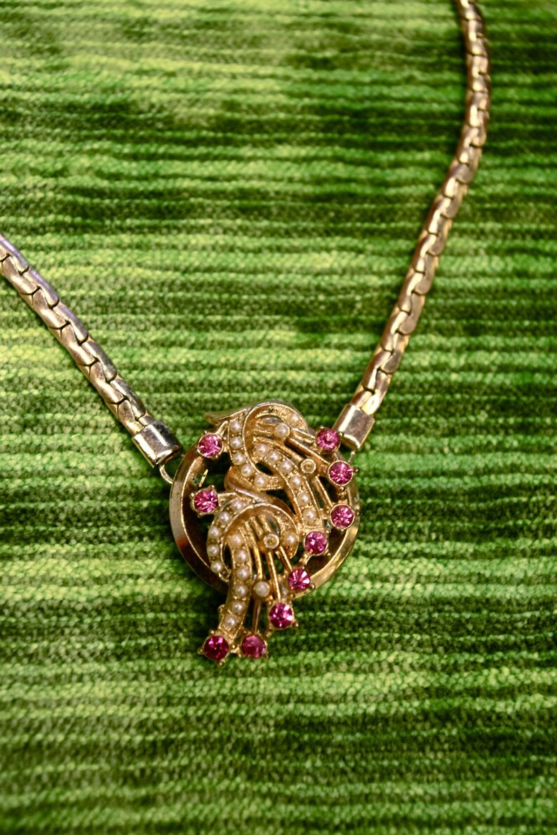 Vintage 1950's Pink Crystal Rhinestone & Seed Pearl Art | Etsy