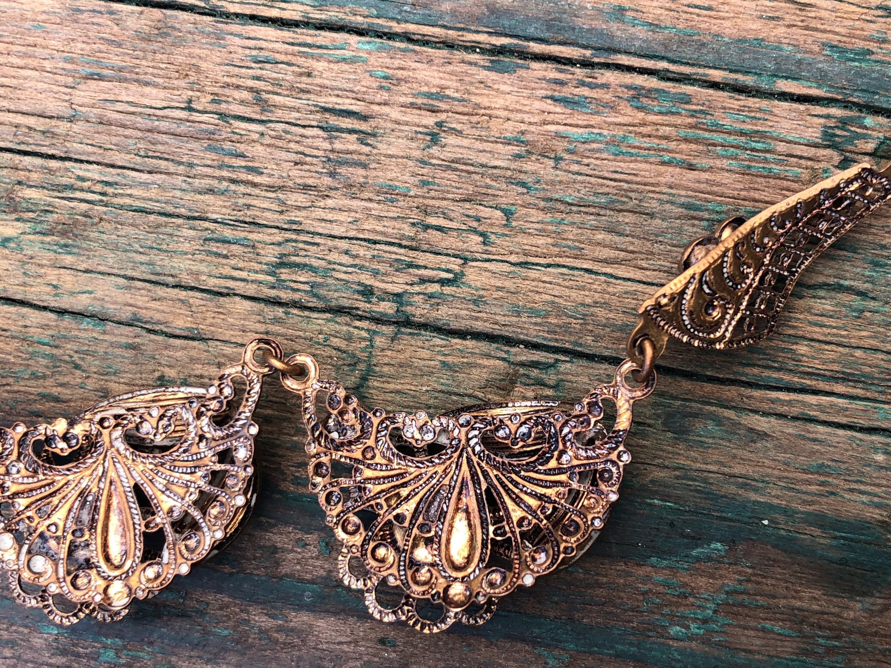 Antique Art Nouveau Czechoslovakian Brass Filigree And Enamel Etsy