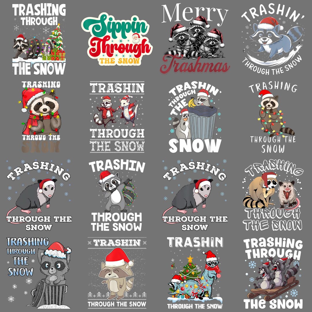 Trashing Through the Snow Raccoon Christmas PNG - Funny Animal Holiday ...