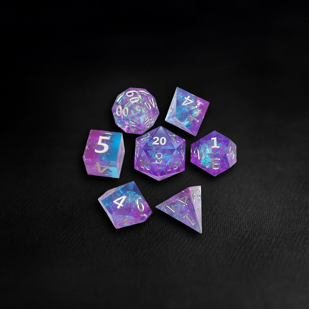 Purple and Blue Galaxy Resin Dice Set, D&D Sharp Edge DND Dice ...