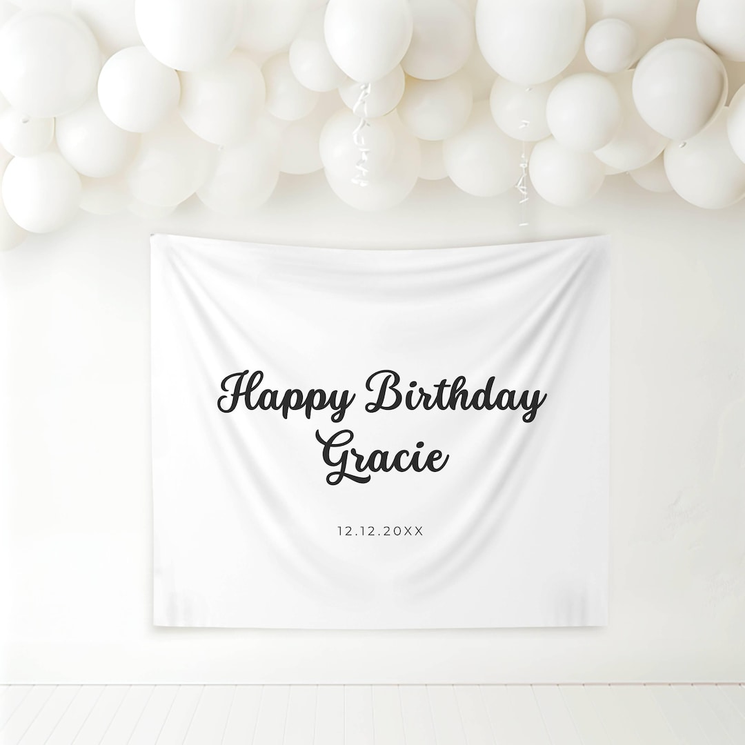 Editable Happy Birthday Tapestry Backdrop Banner, Minimalist, Any Age ...