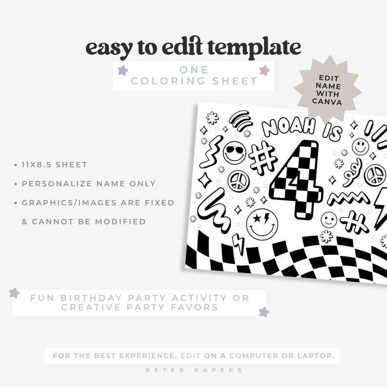 Number 4 Coloring Sheet, Rad Checkered Party Favor, Retro Smiley Face ...