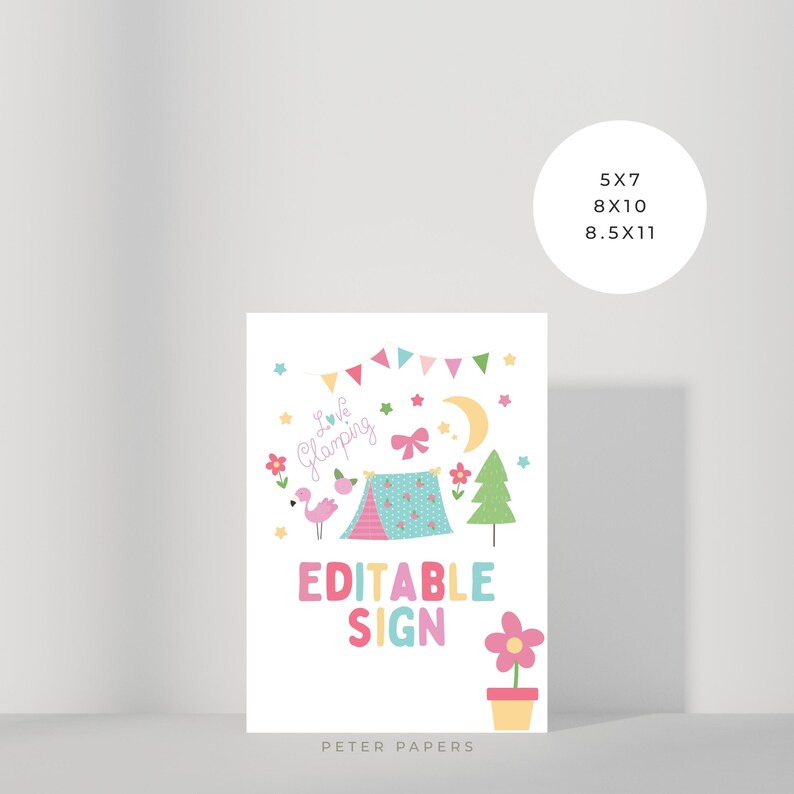 Editable Glamping Tent Editable Sign, Preppy Pastel Camp Party, Any Age ...