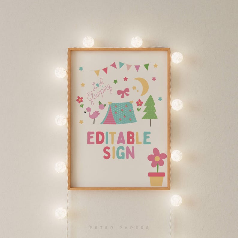 Editable Glamping Tent Editable Sign, Preppy Pastel Camp Party, Any Age ...