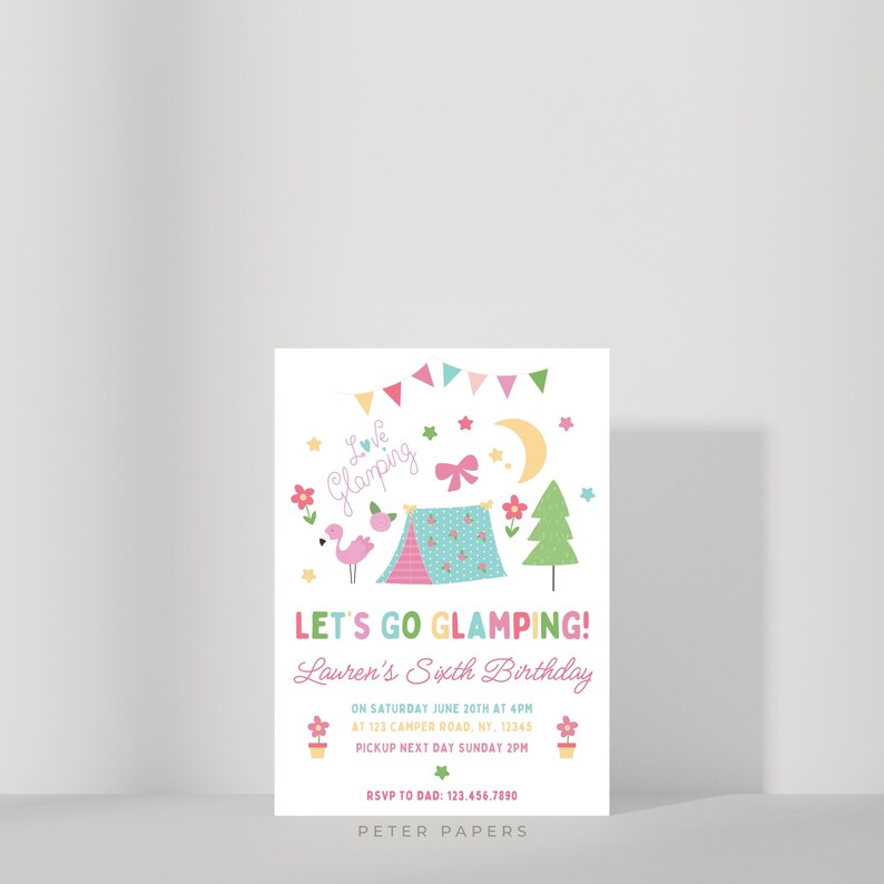 Editable Glamping Camper Tent Birthday Party Invitation, Pastel Camp ...