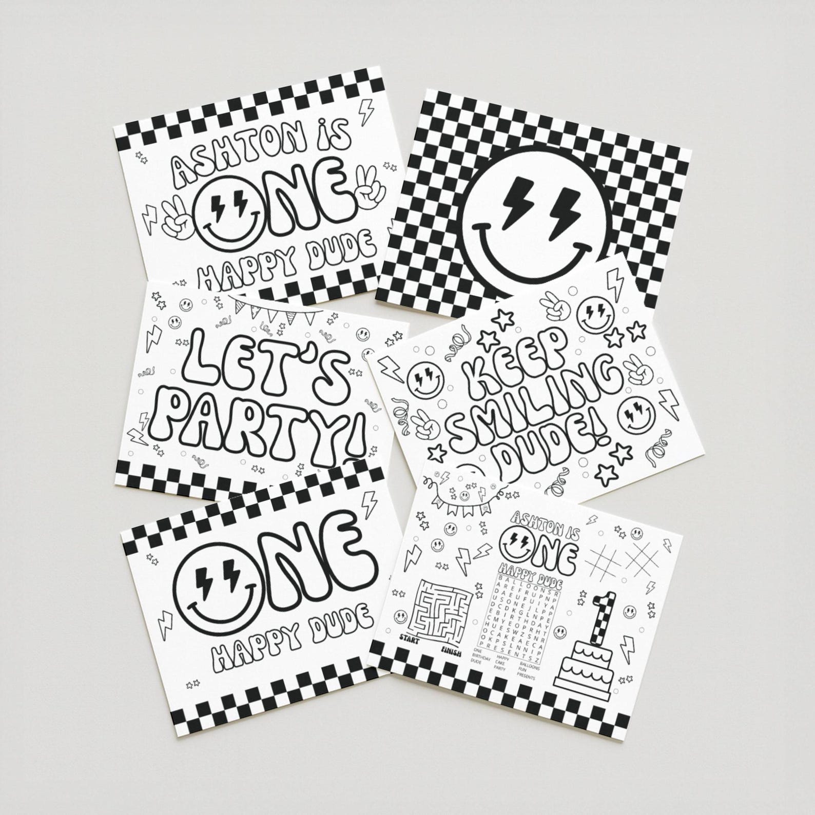 Personalize One Happy Dude Coloring Pages, Rad Checkered Print, Retro ...