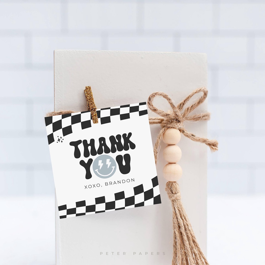 Editable One Happy Dude Party Favor Tags, Rad Checkered Print, Retro ...