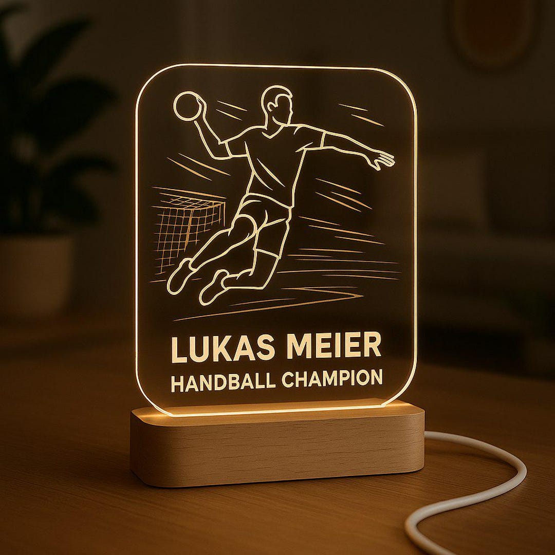 Handball Player Custom Night Light Personalized LED Gift With Laser ...