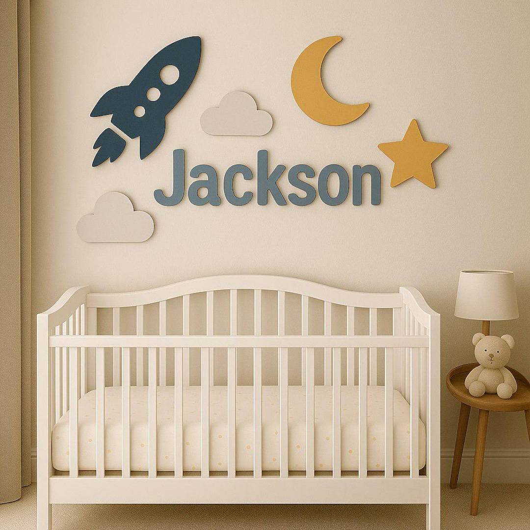 Personalized Rocket Ship Name Sign for Nursery—3d Wooden Name Sign ...