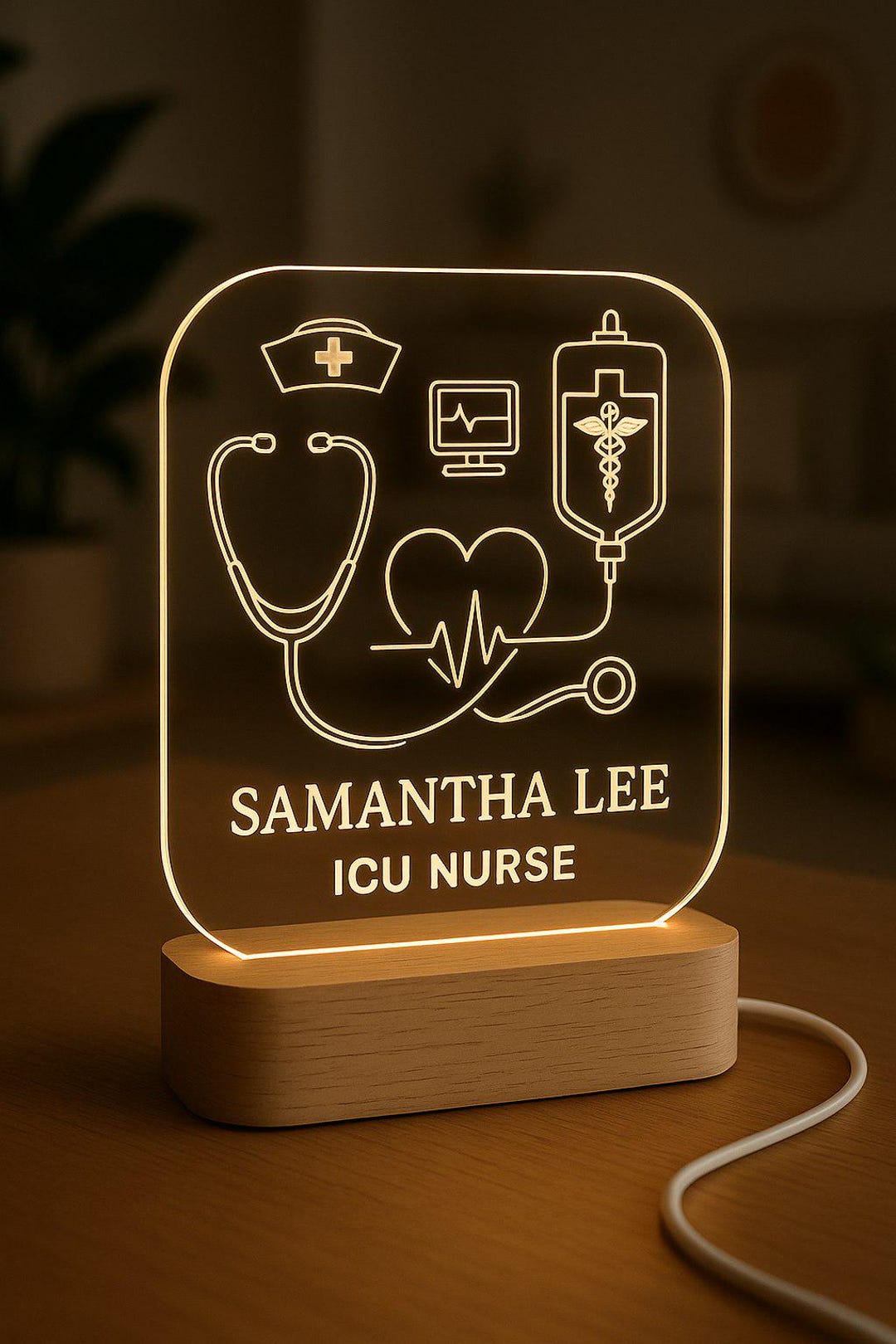 ICU Nurse Custom Night Light Personalized LED Gift With Laser Engraved ...