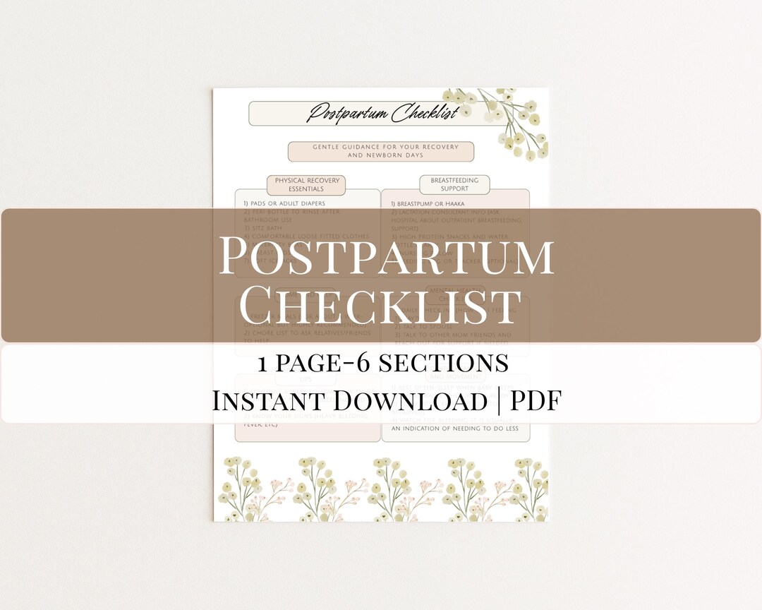 Postpartum Recovery Checklist Printable Pdf Digital Download New Mom ...