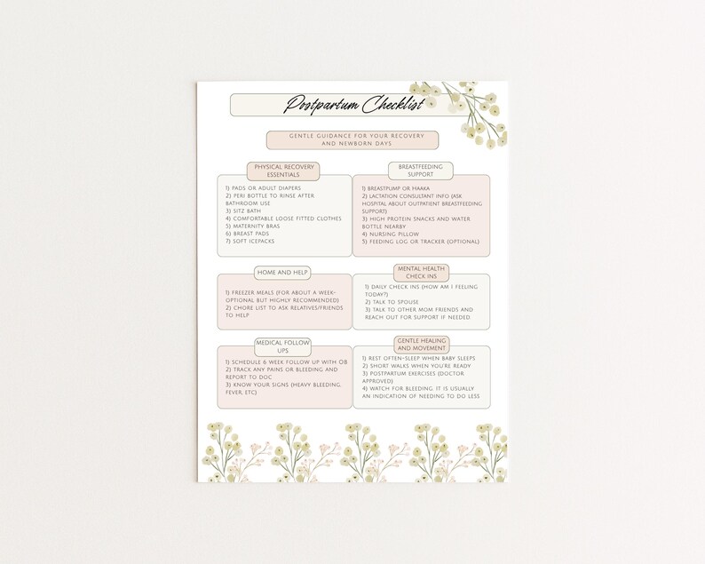 Postpartum Recovery Checklist Printable Pdf Digital Download New Mom ...