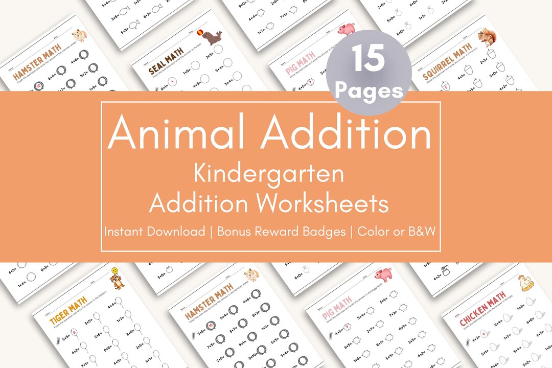 Kindergarten Addition Worksheet Animal Theme Math Printable Learning ...