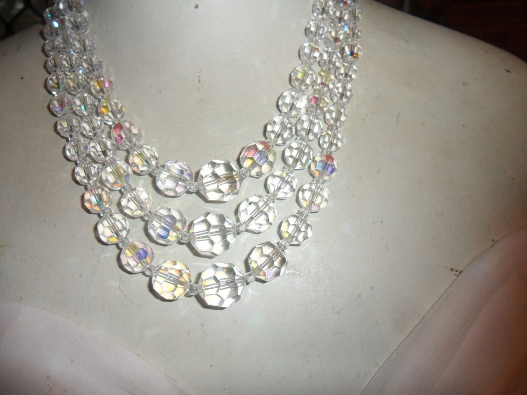 Authentic Vintage Three Strand Crystal Row Silver Necklace - Etsy
