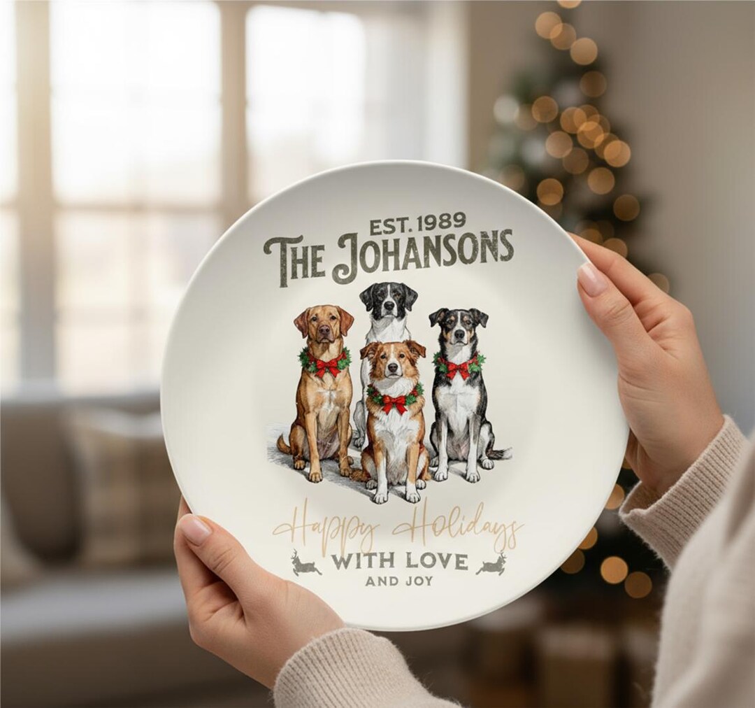 Vintage Style Personalized Christmas Plate for Dog/cat Lovers, Custom ...