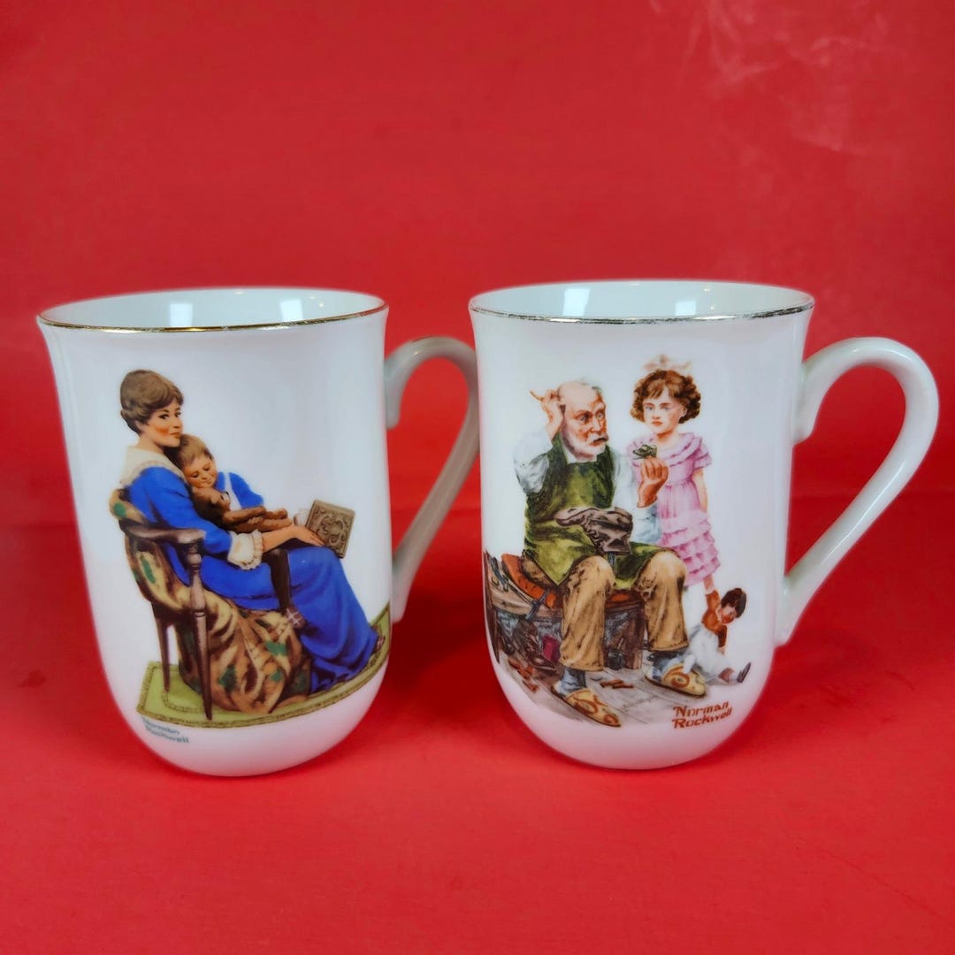 Norman Rockwell Museum Mugs Set of 2 Bedtime the Cobbler Vintage ...