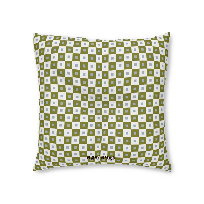 Olive Green Checkerboard Pattern Square Tufted Floor Pillow, Floor Cushion, Boho Meditation Seat ...