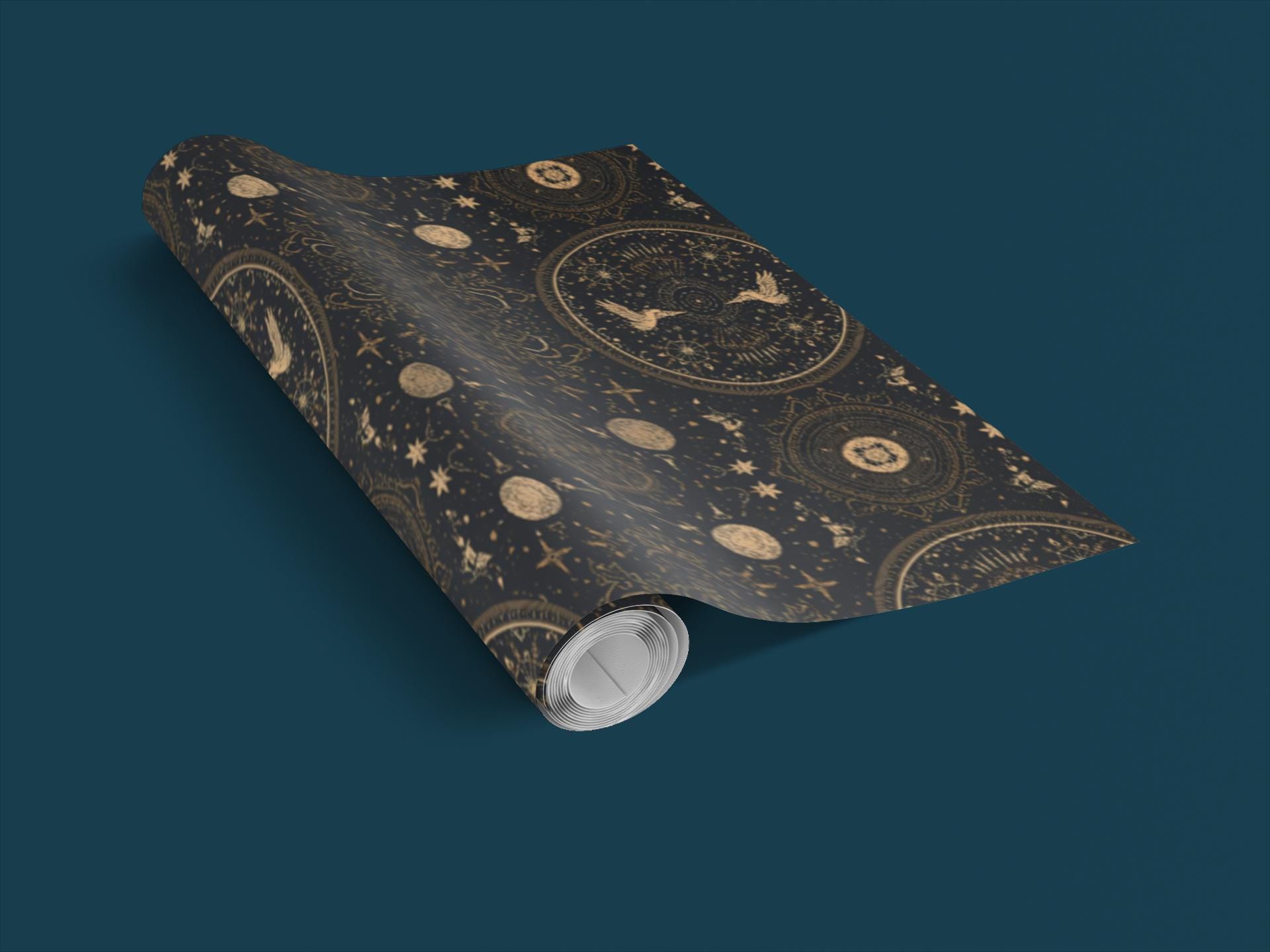 Celestial Wrapping Paper Roll, Black and Gold Cosmic Design - Etsy