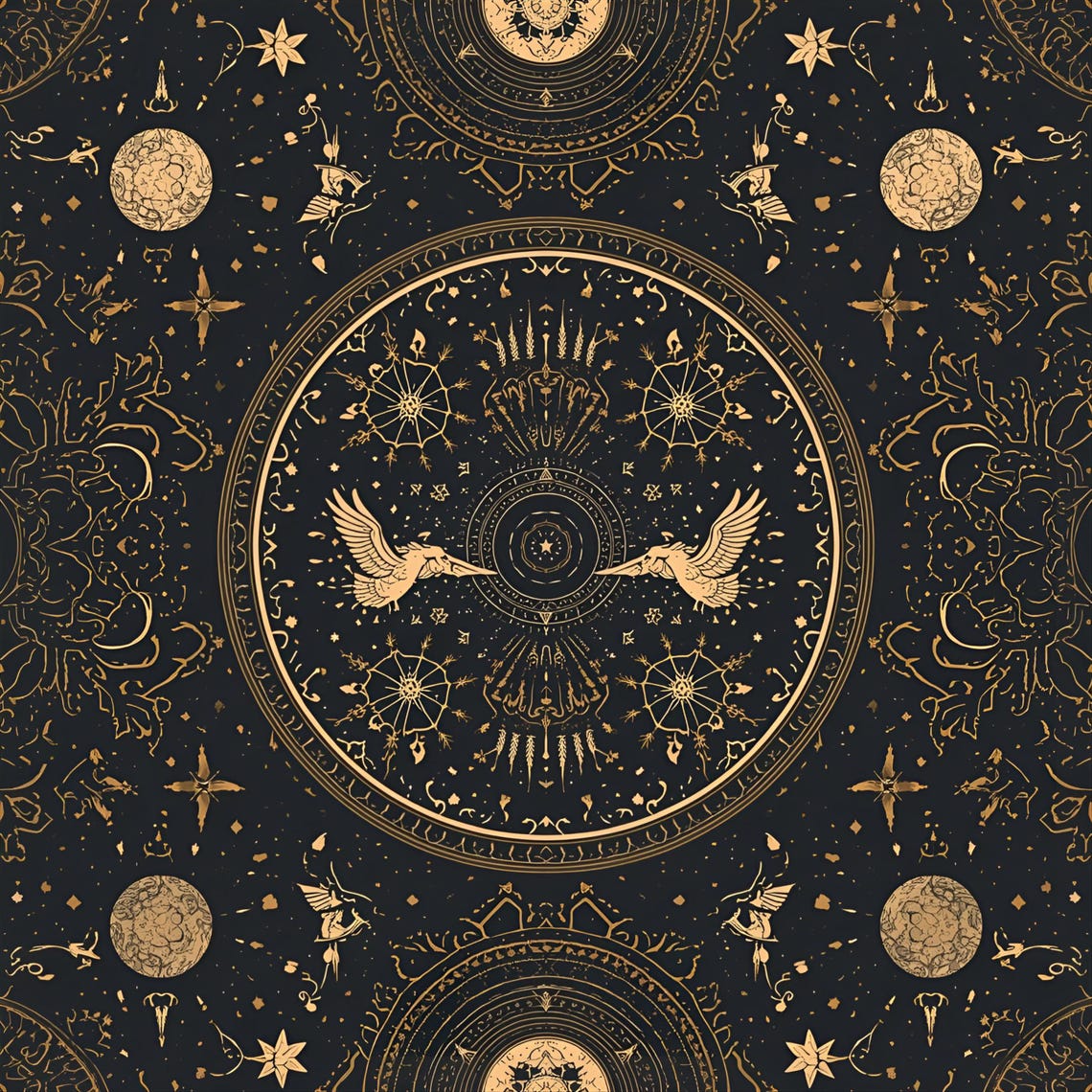 Celestial Wrapping Paper Roll, Black and Gold Cosmic Design - Etsy