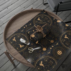 Celestial Wrapping Paper Roll, Black and Gold Cosmic Design - Etsy
