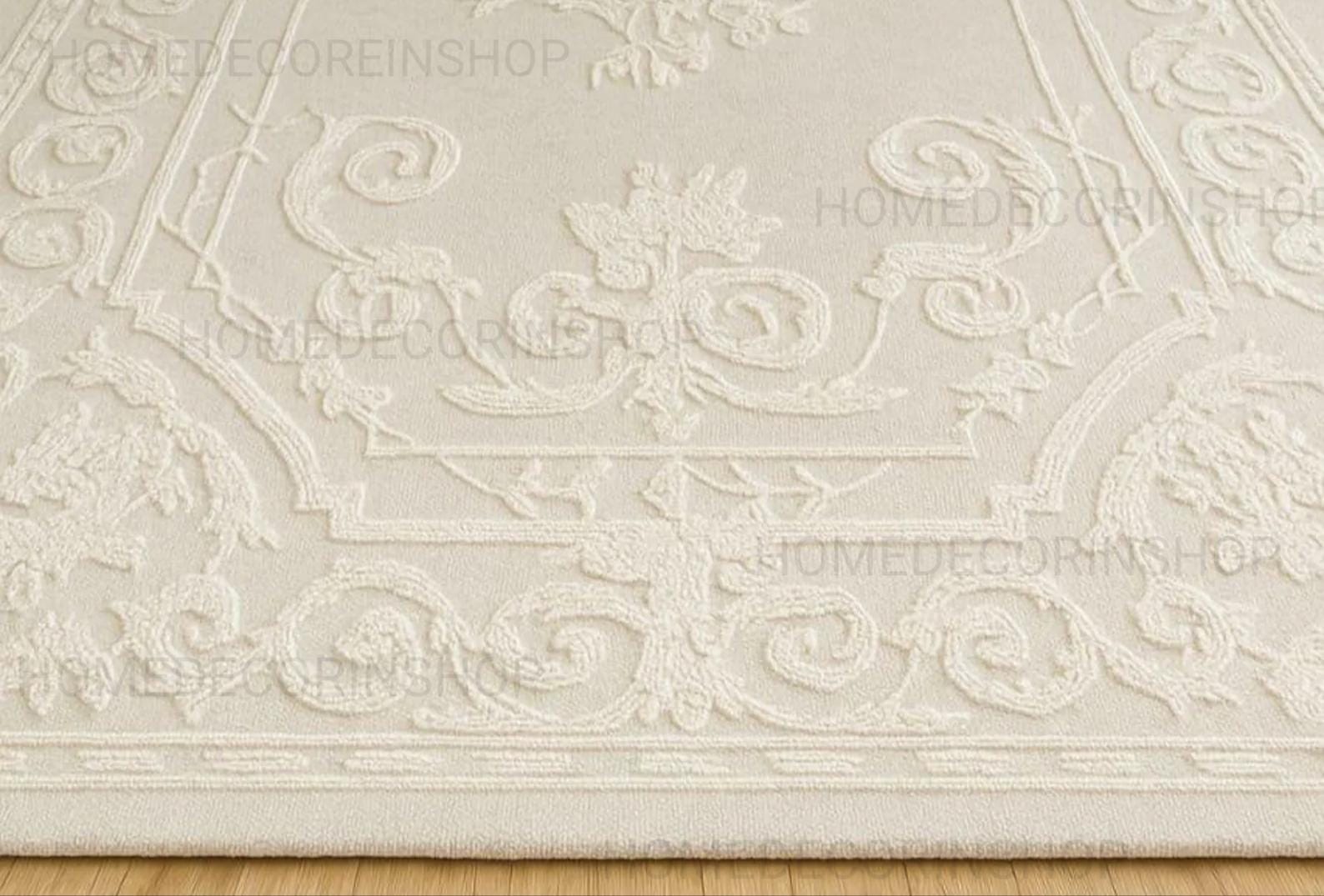 Elegant Ivory Floral Embossed Hand Tufted Area Rug – Classic Neutral ...
