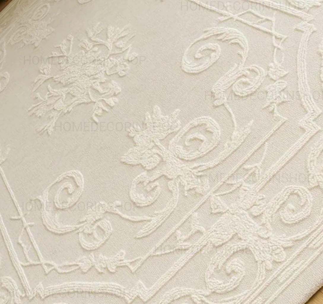 Elegant Ivory Floral Embossed Hand Tufted Area Rug – Classic Neutral ...