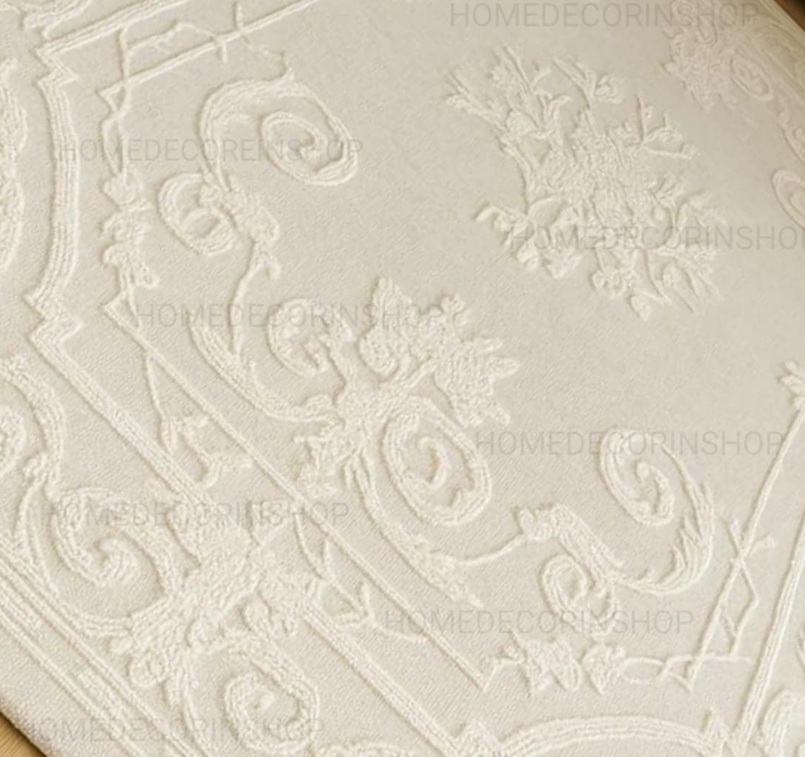 Elegant Ivory Floral Embossed Hand Tufted Area Rug – Classic Neutral ...