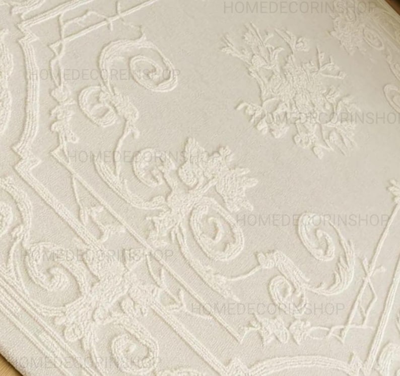 Elegant Ivory Floral Embossed Hand Tufted Area Rug – Classic Neutral ...
