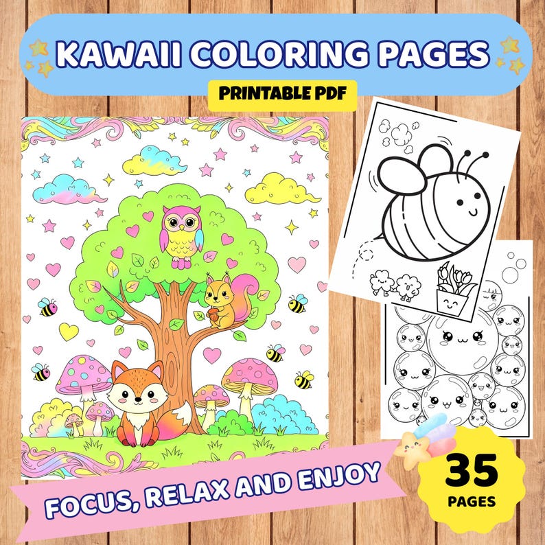 35 Kawaii and Cozy Coloring Pages, PDF Digital Download, Mindfulness ...