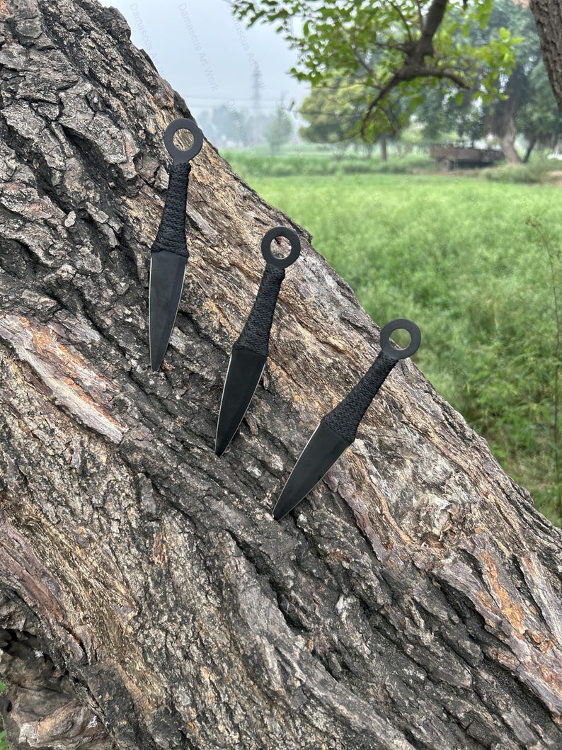 Set van 3 handgesmeed werpmes campinggereedschap jachtgereedschap Kunai ...