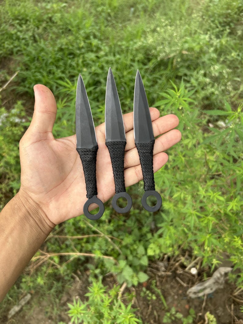 Set van 3 handgesmeed werpmes campinggereedschap jachtgereedschap Kunai ...