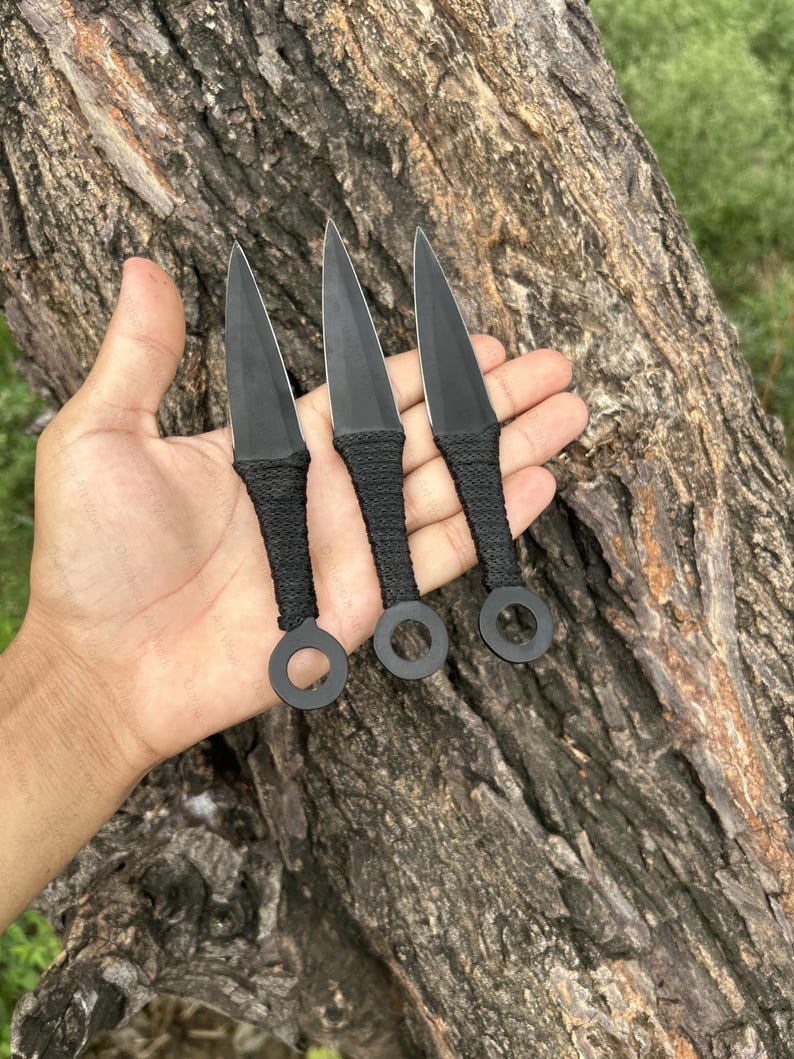 Set van 3 handgesmeed werpmes campinggereedschap jachtgereedschap Kunai ...