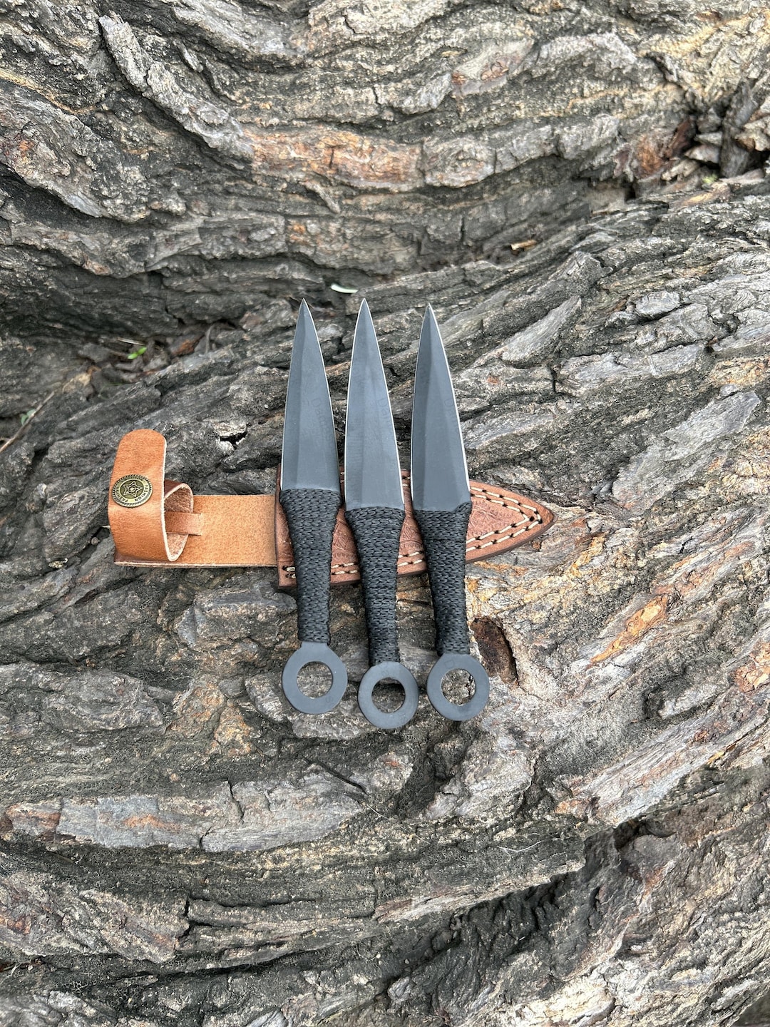 Set van 3 handgesmeed werpmes campinggereedschap jachtgereedschap Kunai ...