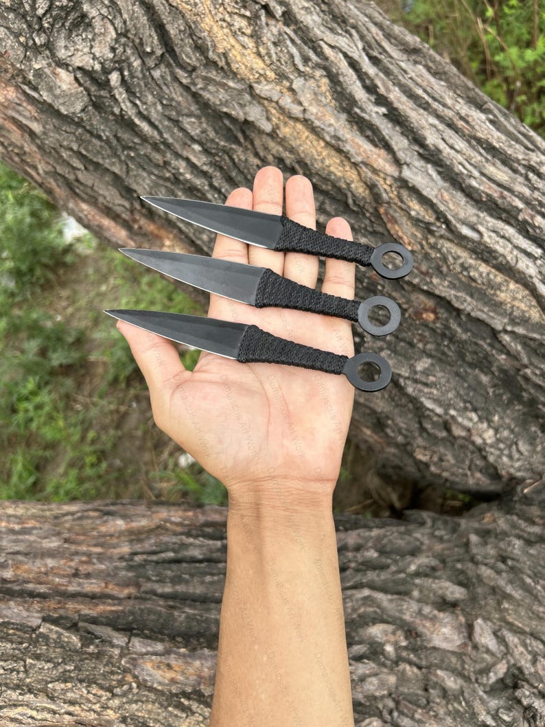 Set of 3 Hand Forged Throwing Knife Camping Tools Hunting Tool Kunai ...