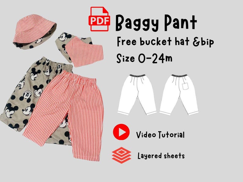 Barrel Leg Pants PDF Sewing Pattern | 0-24 Months, Bucket Hat & Bib ...