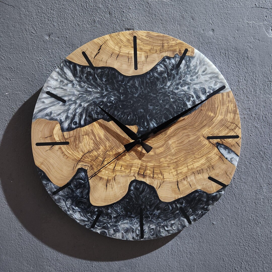 Handmade Olive Wood Resin Wall Clock, Modern Home Decor - Etsy
