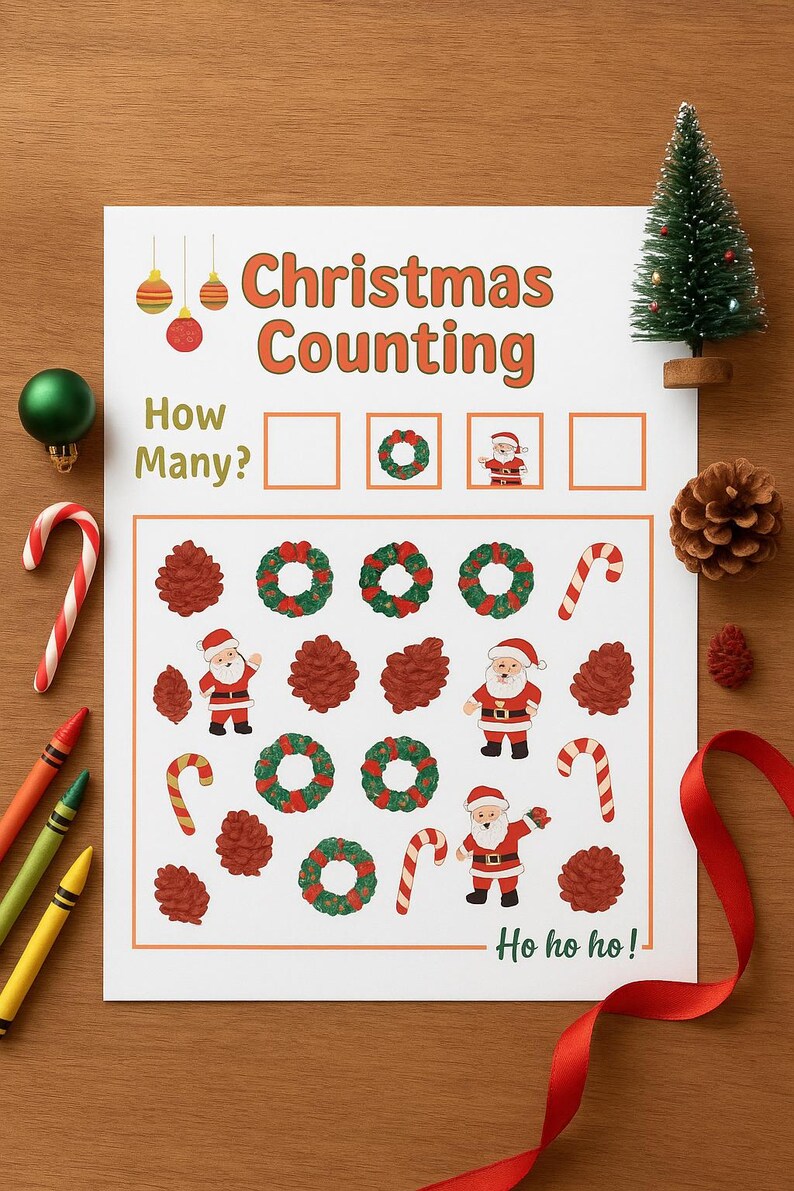 Christmas Counting Worksheet | Printable Holiday Math Game for Kids ...