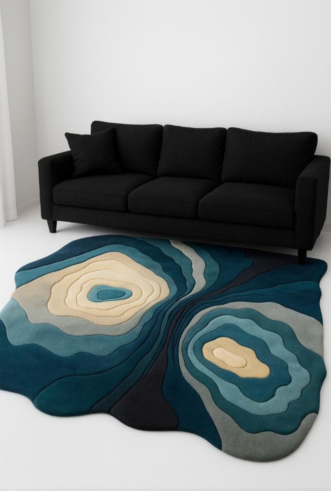 Hand Tufted 3D Layered Topographic Rug – Blue Terrain Contour Carpet ...
