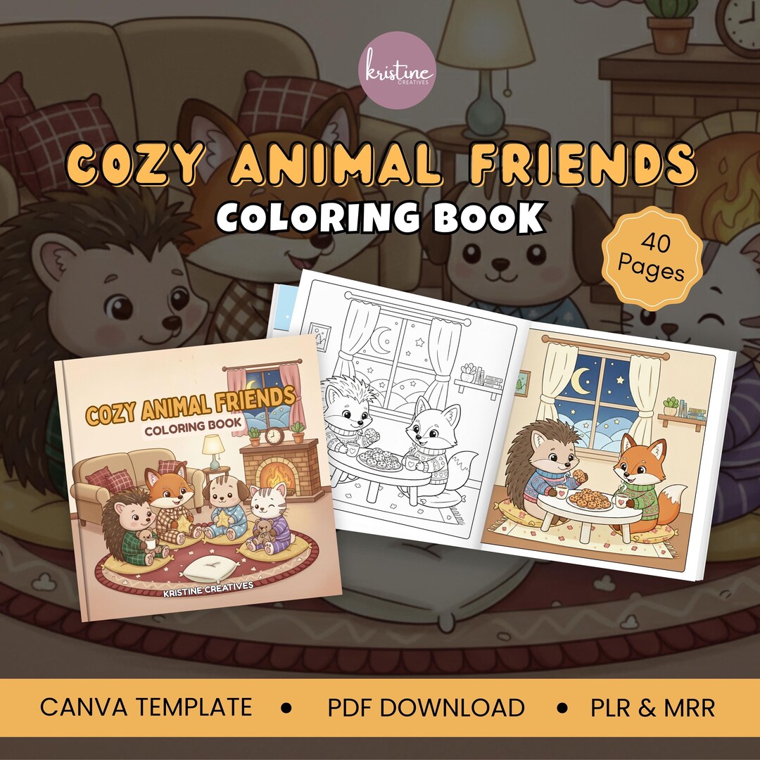Cozy Animal Friends Coloring Book - 40 Printable Pages (PDF Download ...