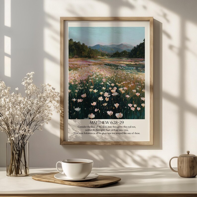 Bible Verse Matthew 6:28 29 Lilies Landscape Poster | Gallery-grade ...