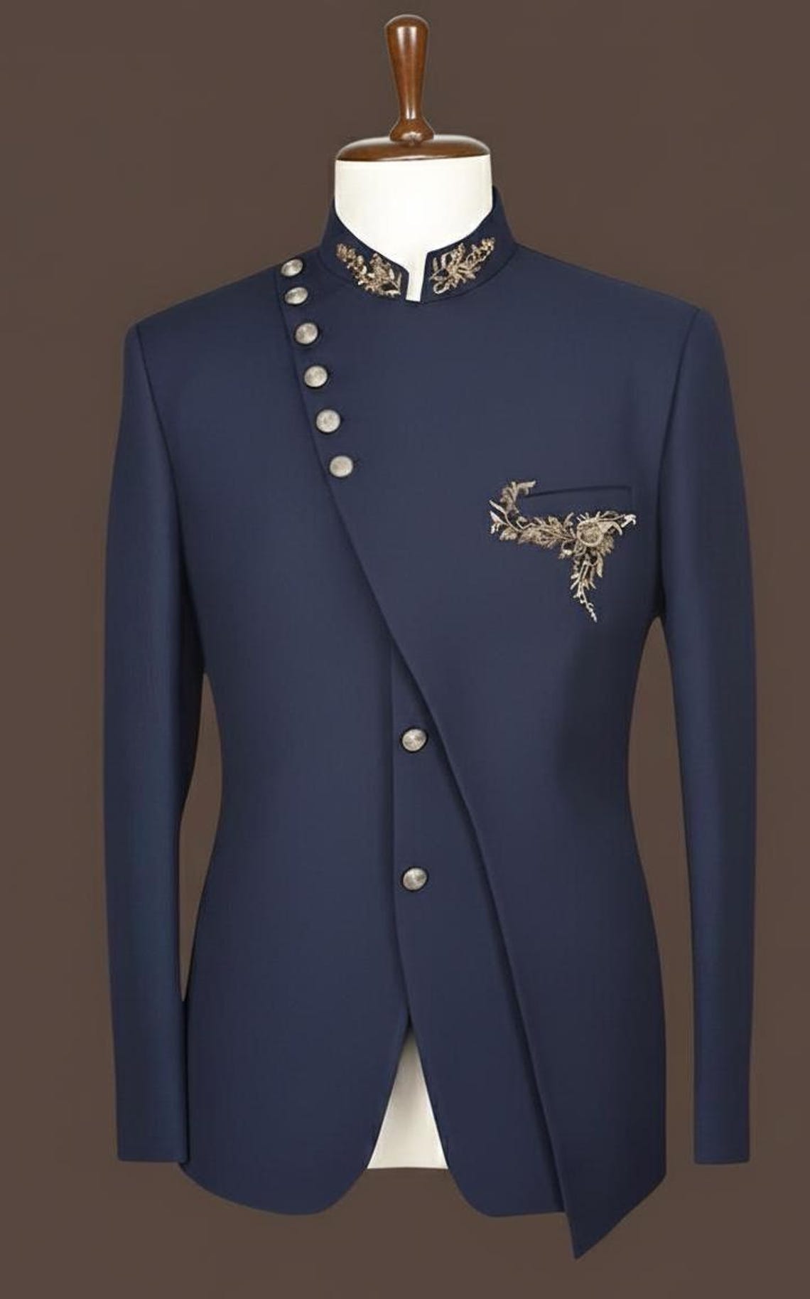 Men’s Navy Asymmetrical Jodhpuri Coat | Embroidered Groom Jacket ...